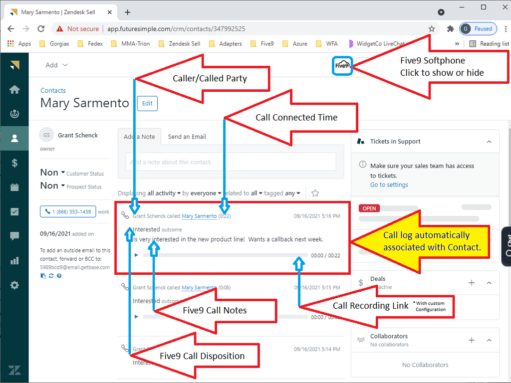 Five9 Cloud Contact Center for Sell App Integration with Zendesk Sell